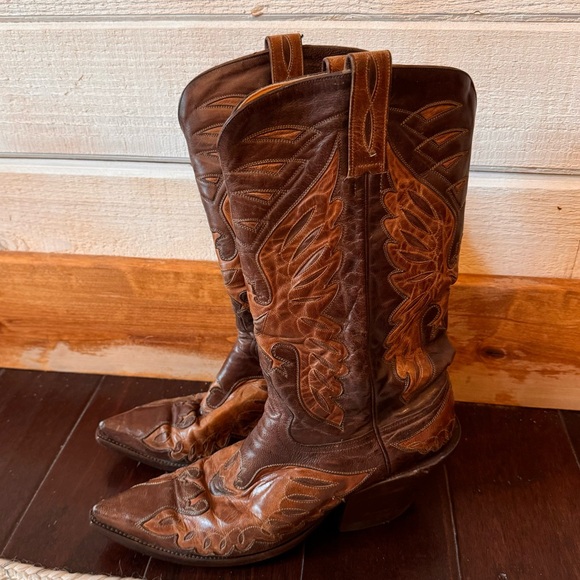 J.B. Dillon | Shoes | Jb Dillon Western Cowboy Boots Pointed Toe Stacked Heel Brown Leather ...